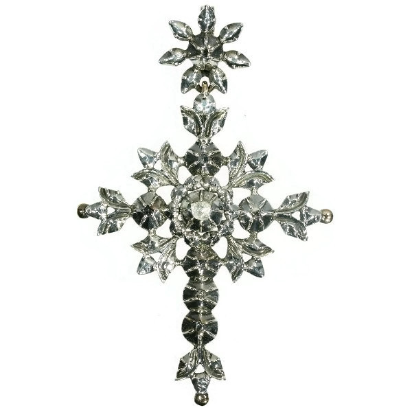 Antique Flemish Victorian rose cut diamond cross: Description by Adin Antique Jewelry.